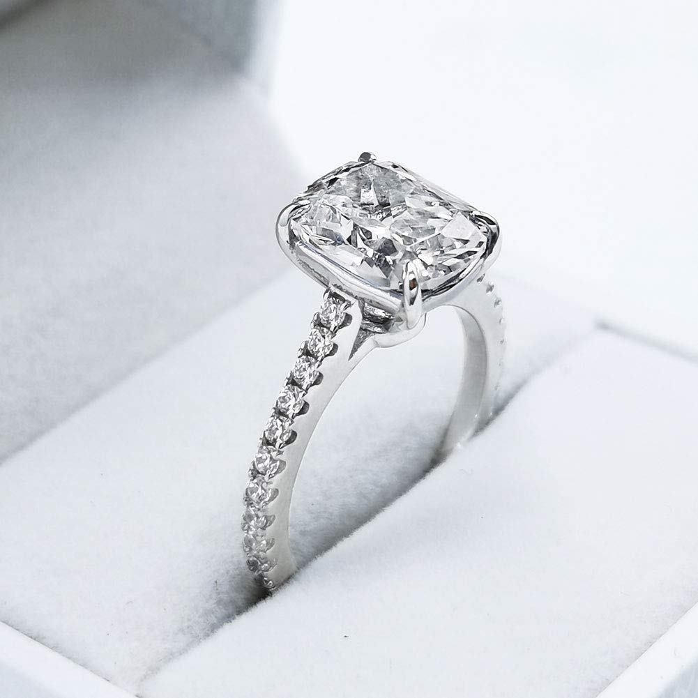 Bo.Dream 3ct Elongated Cushion Cut Cubic Zirconia CZ Engagement Rings for Women Platinum Plated Sterling Silver (8)