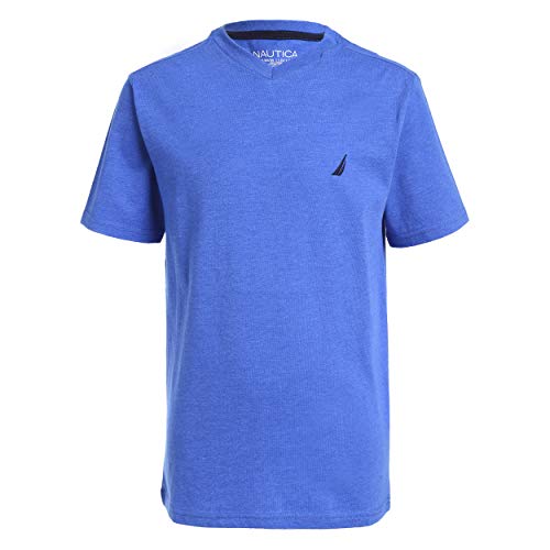 Nautica Boys' Short Sleeve Solid V-Neck T-Shirt, Blue Heather, 10-12