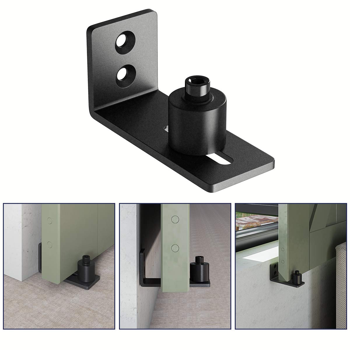 SMARTSTANDARD Heavy Duty 12" Barn Door Handle Set with Adjustable Barn Door Floor Guide for Gates Garages Sheds Furniture, Square