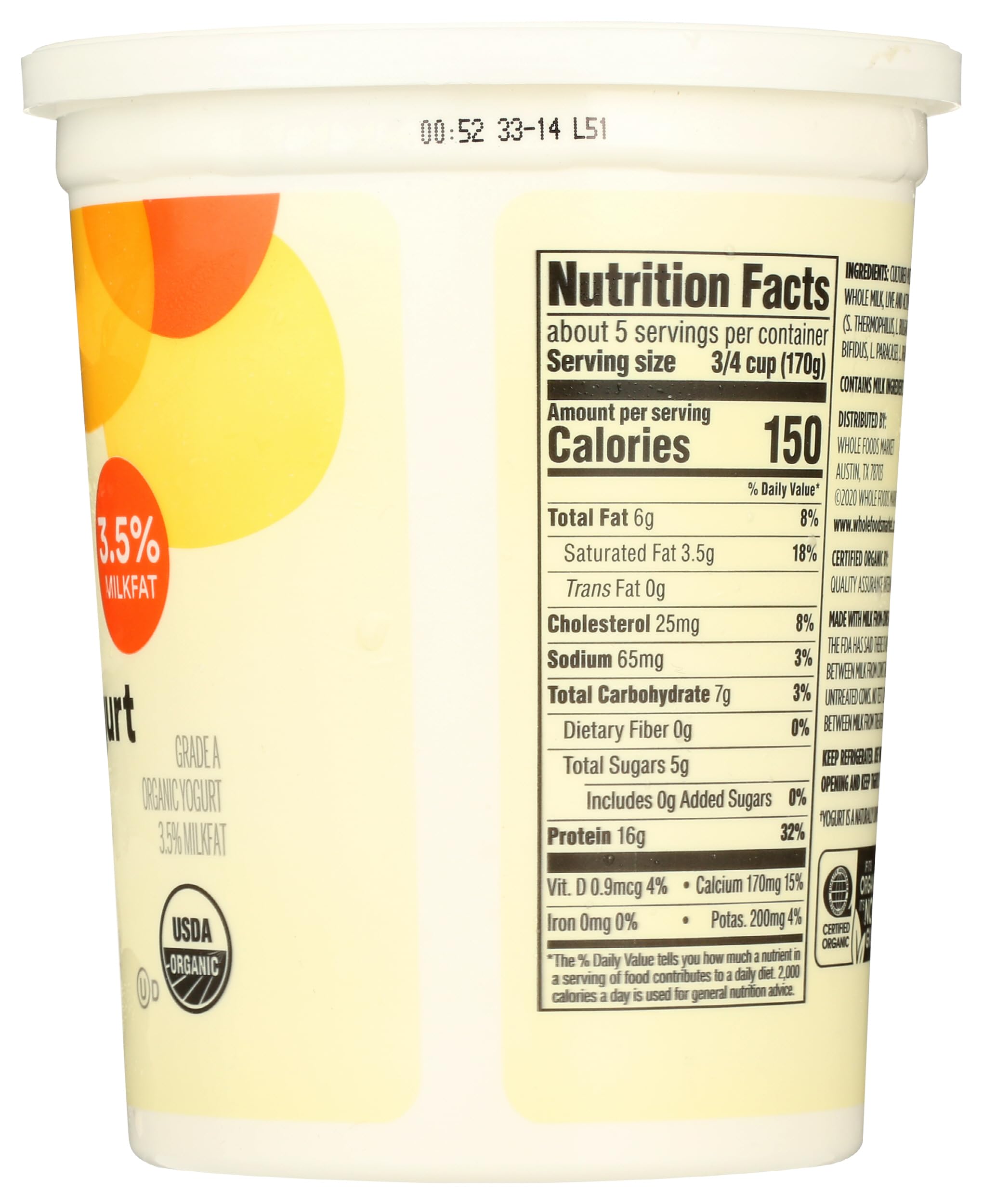 365 by Whole Foods Market, Yogurt Greek Plain Whole Milk Organic, 32 Ounce