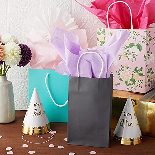 Sparkle and Bash Grey Gift Bags with Handles, Small Size (5 x 9 x 3 in, 25 Pack)