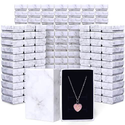 Fumete 150 Pieces Cardboard Jewelry Boxes Marble White Gift Case Paper Gift Boxes for Bracelets Small Gift Wrap Boxes for Necklace Earring Ring Anniversaries Wedding, 2.17 x 3.43 x 1.1 Inch