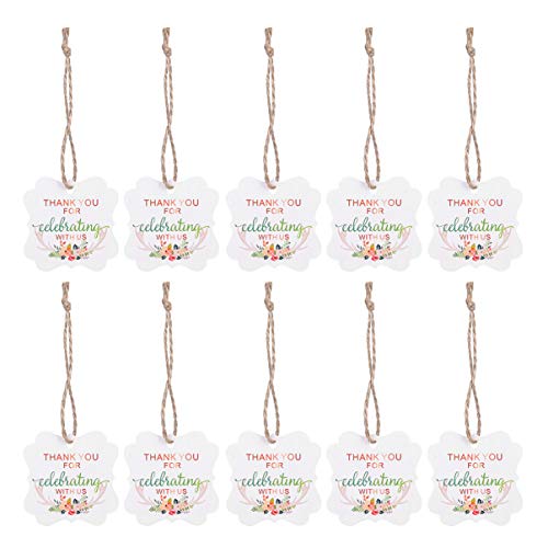 Amosfun 50pcs Wedding Favor Gift Tags Thank You Tags Thank You for Celebrating with Us Pattern with Hemp Rope for Wedding Party Favor (Antler Printing)