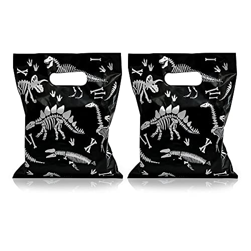TOSPARTY 100PCS Plastic Dinosaur Bones Merchandise Bags Dinosaur Party Favor Bags Dino Theme Present Candy Treat Goodies Bags for Boys Dinosaur Theme Happy Birthday Party Supplies