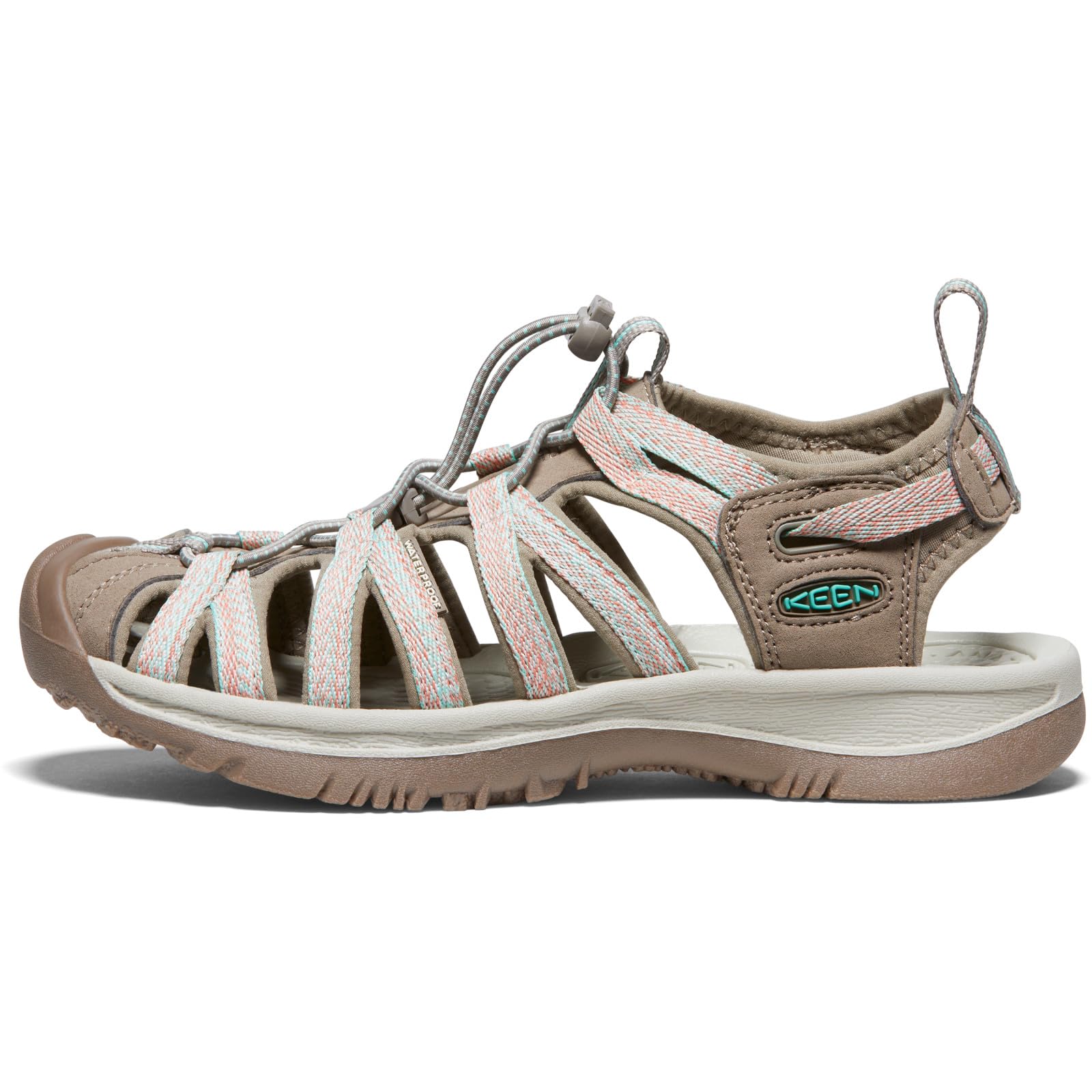 KEEN Women's Whisper Closed Toe Sport Sandals, Taupe/Coral, 7