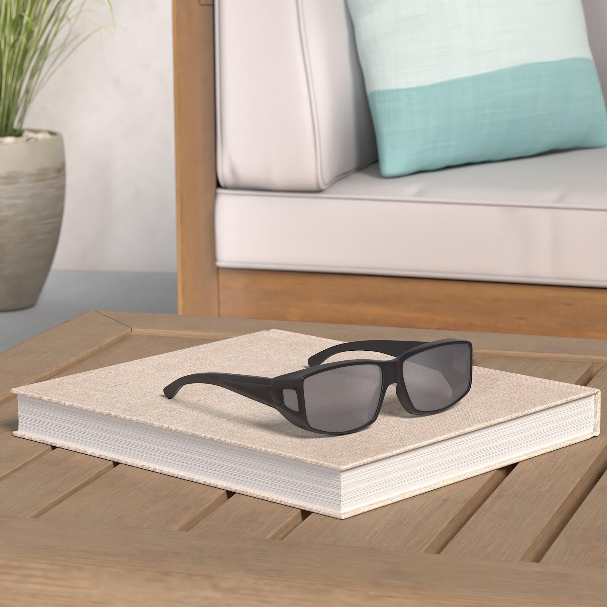 The Fresh High Definition Polarized Wrap Around Shield Sunglasses for Prescription Glasses - Gift Box Package (F701-Black, Grey(Including side lens))