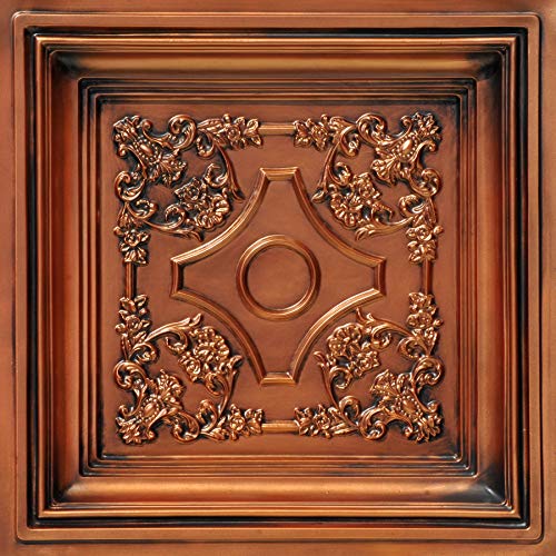 From Plain To Beautiful In Hours DCT03 British Sterling PVC 2' x 2' Lay-in Ceiling Tile, Pack of 25, Aged Copper, 25 Piece
