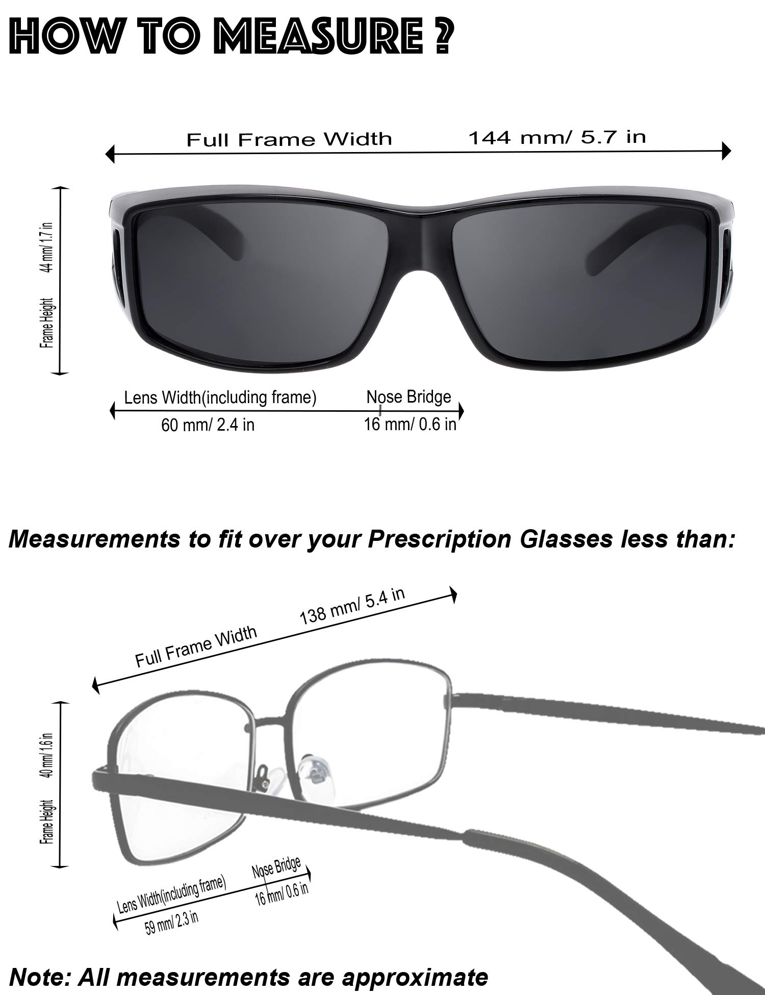 The Fresh High Definition Polarized Wrap Around Shield Sunglasses for Prescription Glasses - Gift Box Package (F701-Black, Grey(Including side lens))