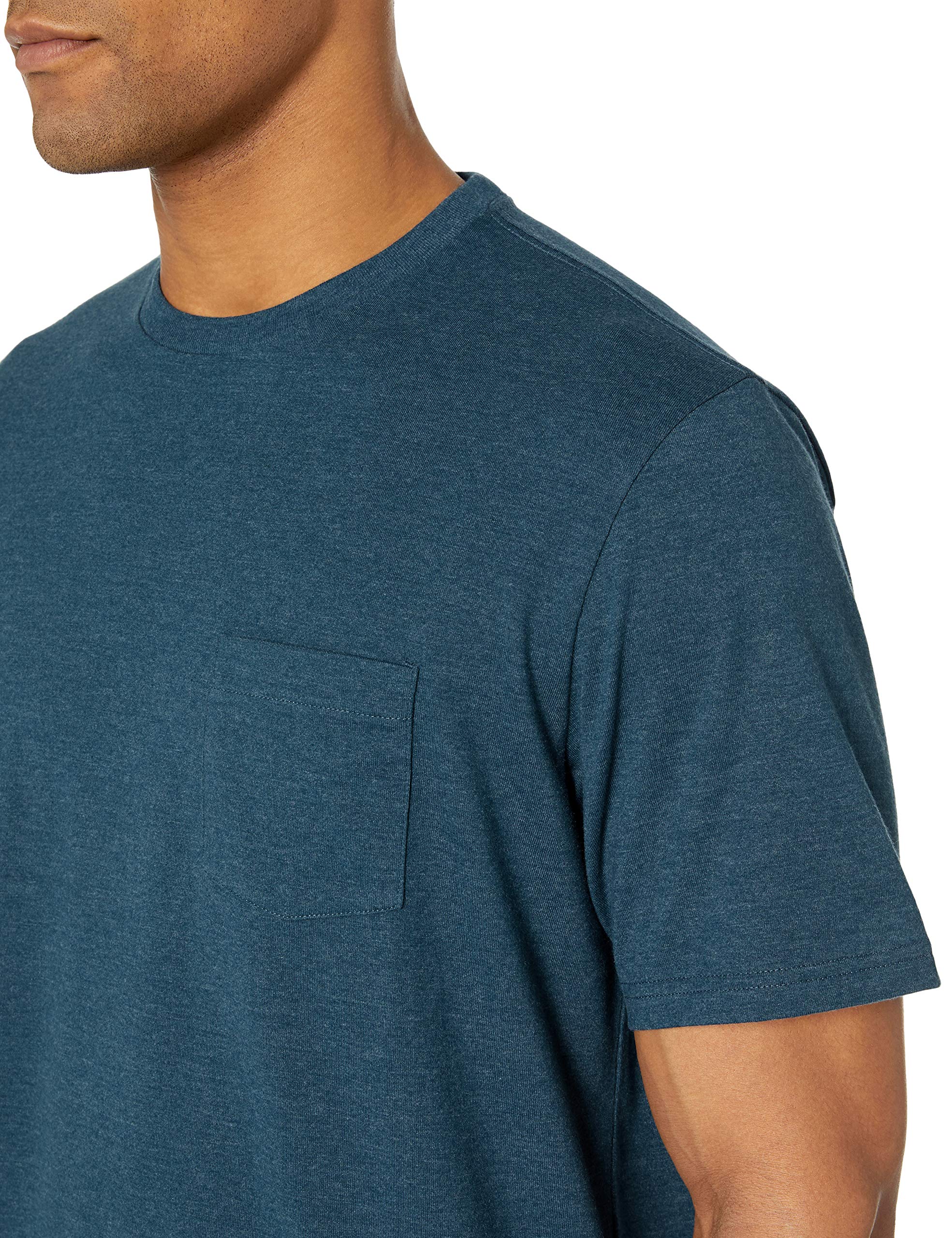 Amazon Essentials Men's Regular-Fit Short-Sleeve Crewneck Pocket T-Shirt, Pack of 2, Teal Blue/Charcoal Heather, Large