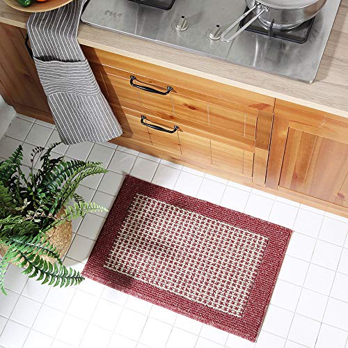 COSY HOMEER 28X18 Inch Washable Kitchen Rug Mats are Made of Polypropylene Square Rug Cushion Which is Anti Slippery and Stain Resistance Red 2 Pcs