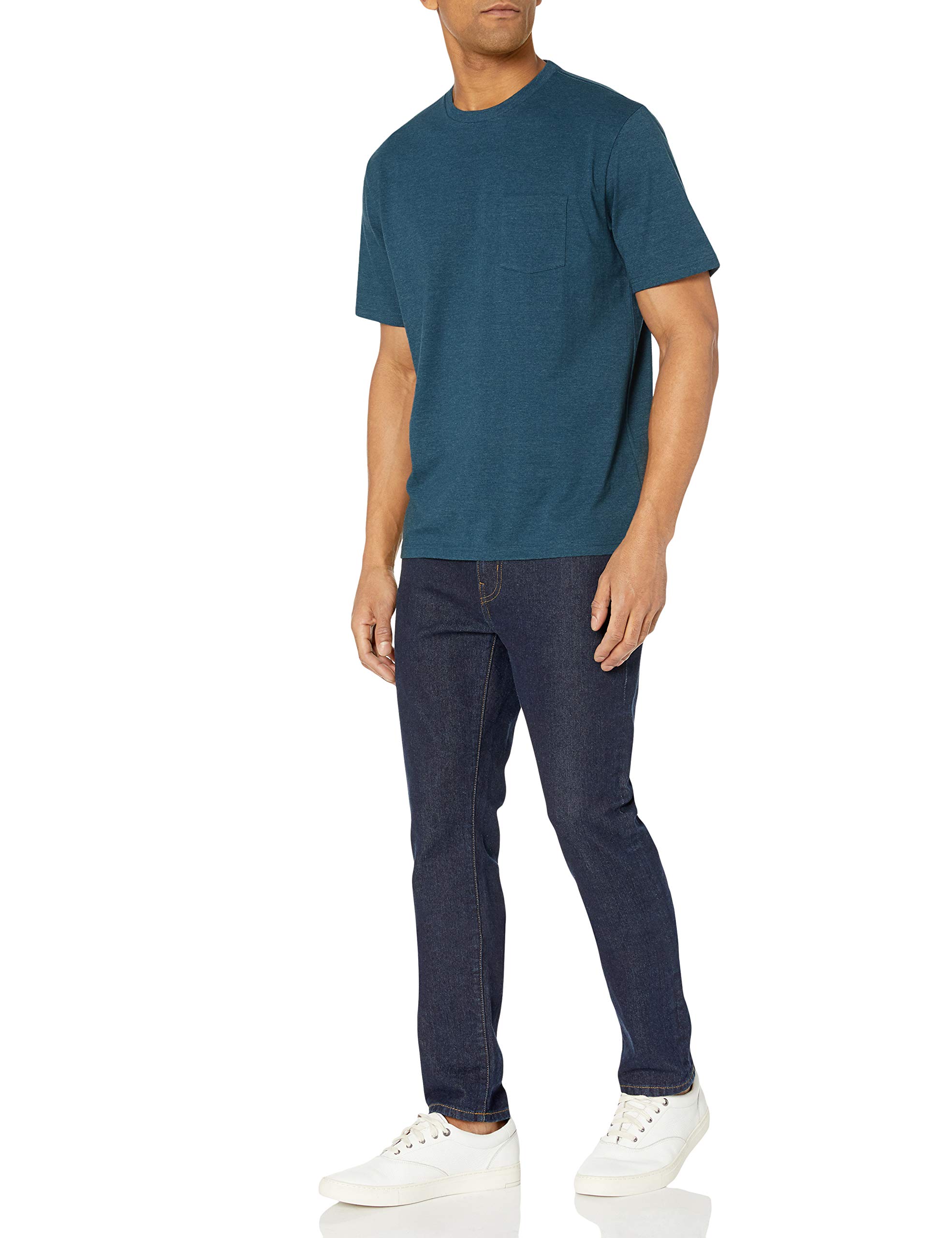 Amazon Essentials Men's Regular-Fit Short-Sleeve Crewneck Pocket T-Shirt, Pack of 2, Teal Blue/Charcoal Heather, Large