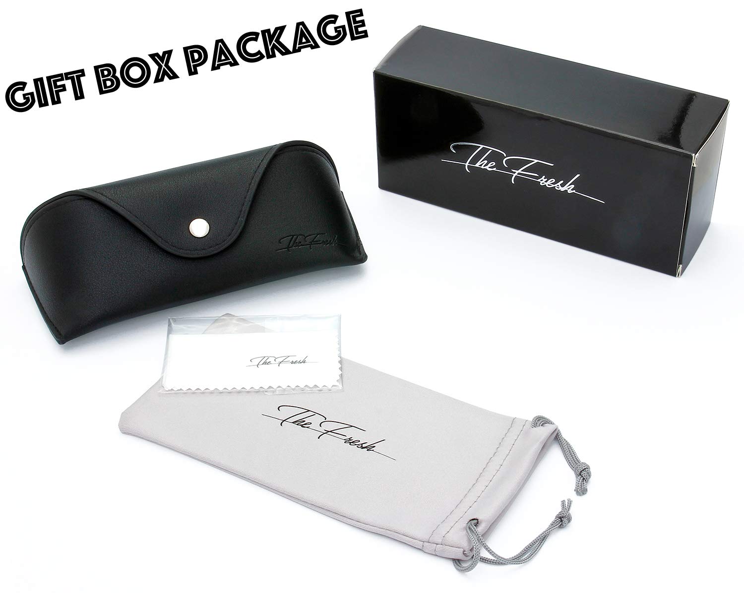 The Fresh High Definition Polarized Wrap Around Shield Sunglasses for Prescription Glasses - Gift Box Package (F701-Black, Grey(Including side lens))