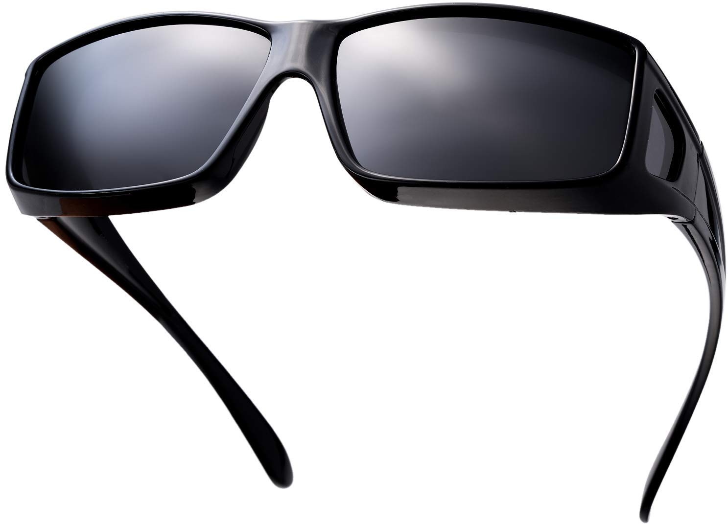 The Fresh High Definition Polarized Wrap Around Shield Sunglasses for Prescription Glasses - Gift Box Package (F701-Black, Grey(Including side lens))