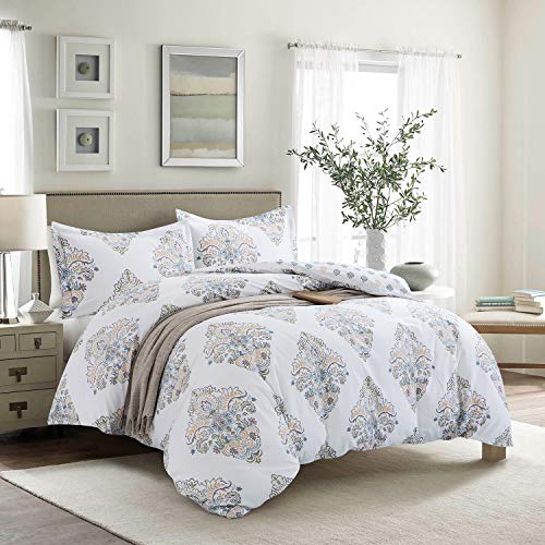 JUCFHY Queen Size Hotel Collections Super Soft Egyptian Cotton 3 Piece Modern Bedding Medallion Damask Duvet Cover Set-1000-Thread-Count Bedding Set 1 Duvet Cover and 2 Pillow Shams