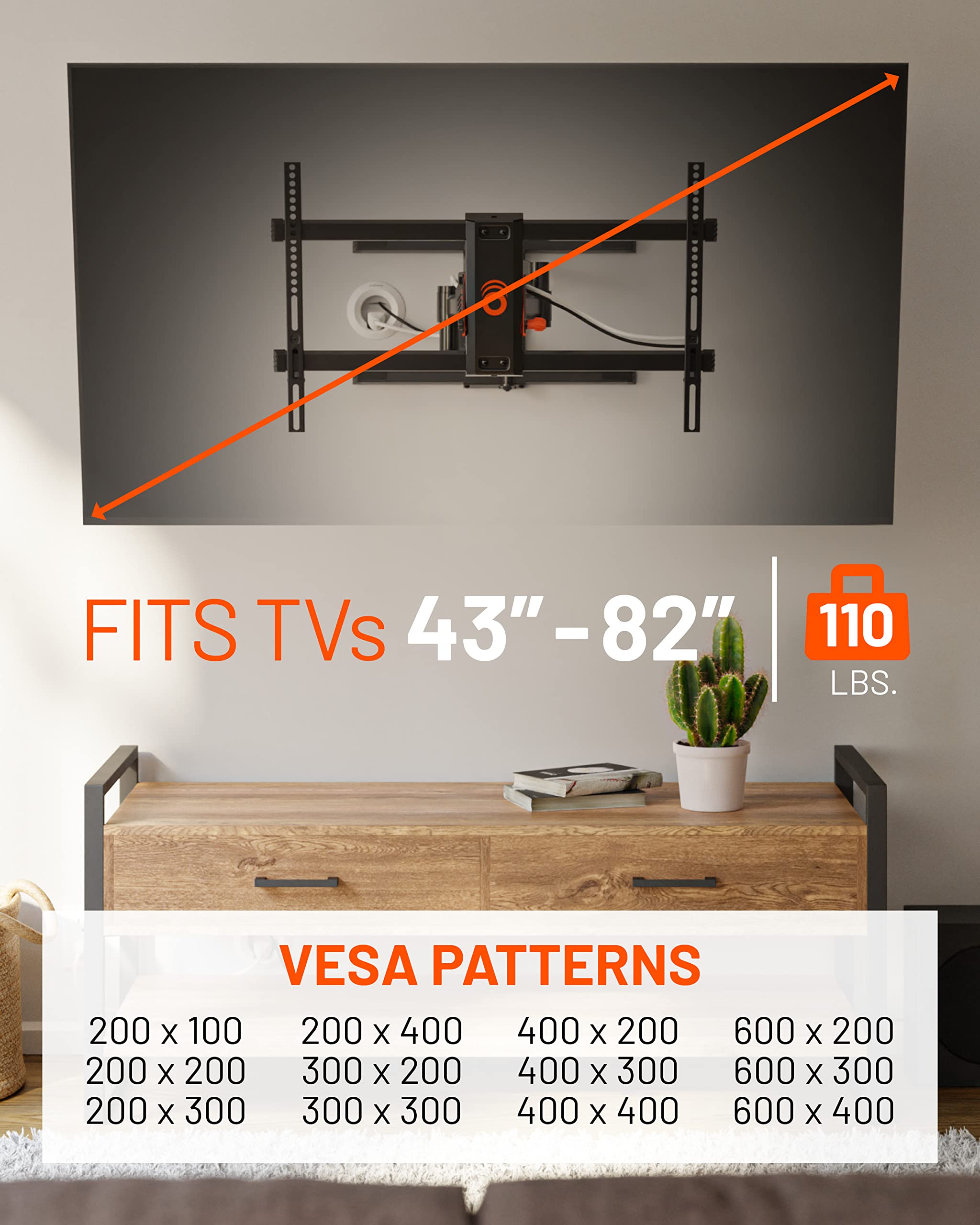 ECHOGEAR Full Motion Articulating TV Wall Mount Bracket for TVs Up to 82" - Smooth Extension, Swivel, & Tilt - Wall Template for Easy Install - Centers & Levels After Mounting Plus Hides Your Cables
