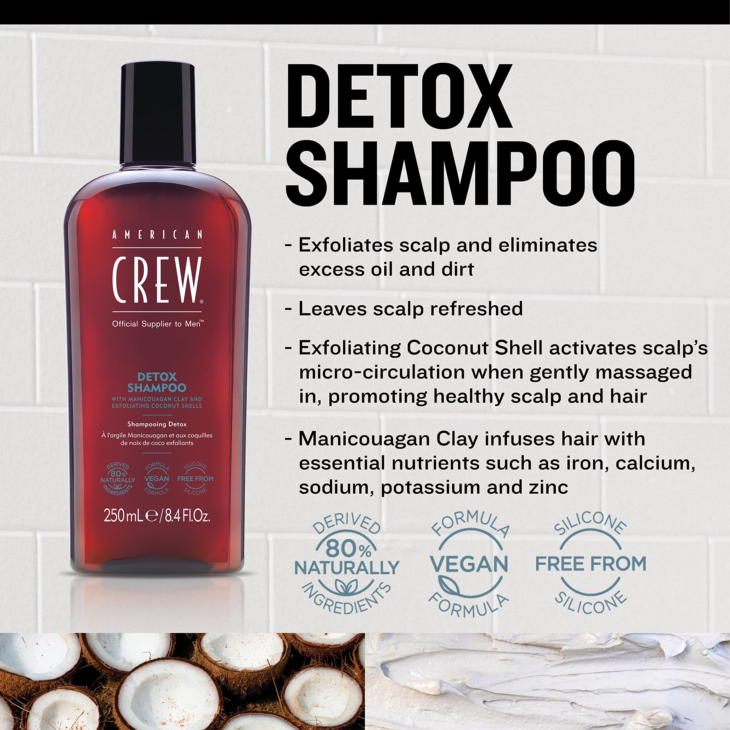 American Crew Detox Shampoo for Men, Naturally Derived, Vegan Formula, Citrus Mint Fragrance, 8.45 Fl Oz