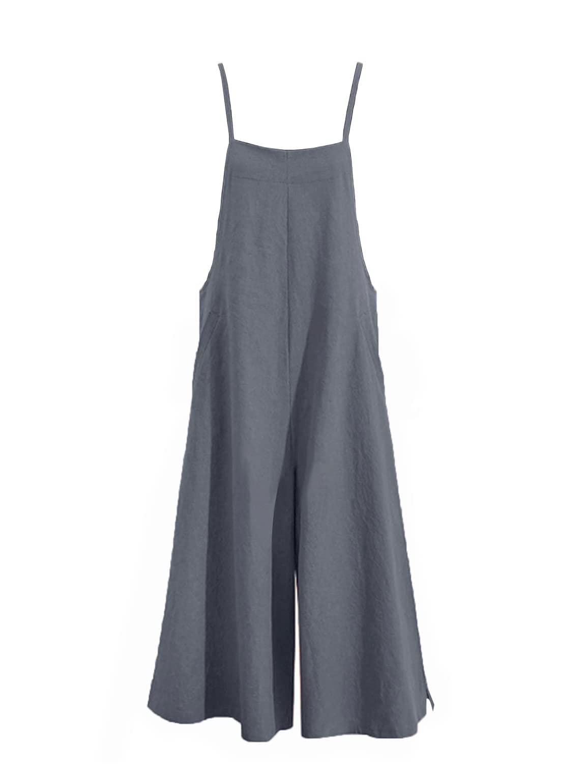 YESNO Women Casual Loose Long Bib Pants Wide Leg Jumpsuits Baggy Cotton Rompers Overalls with Pockets (2XL PZZTYP2 Gray)