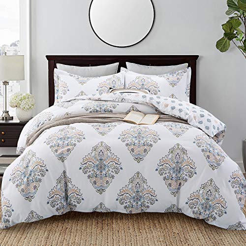 JUCFHY Queen Size Hotel Collections Super Soft Egyptian Cotton 3 Piece Modern Bedding Medallion Damask Duvet Cover Set-1000-Thread-Count Bedding Set 1 Duvet Cover and 2 Pillow Shams