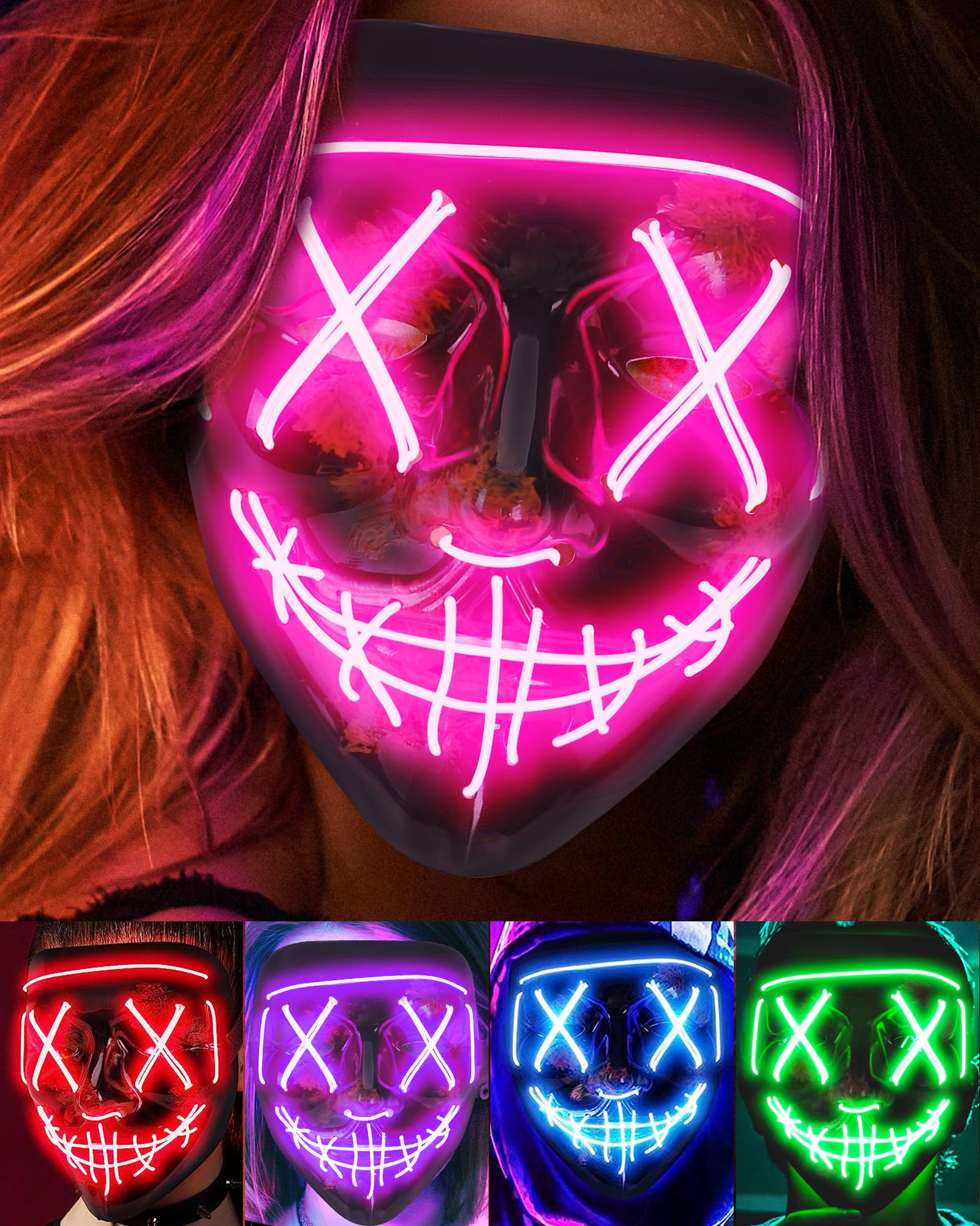 Sago Brothers LED Light Up Mask, Scary Mask for Carnival, Halloween, Rave Parties, Clubs, Masquerades, Costume Parties, 3 Light Modes, One Size Fits All, Unisex-Adults