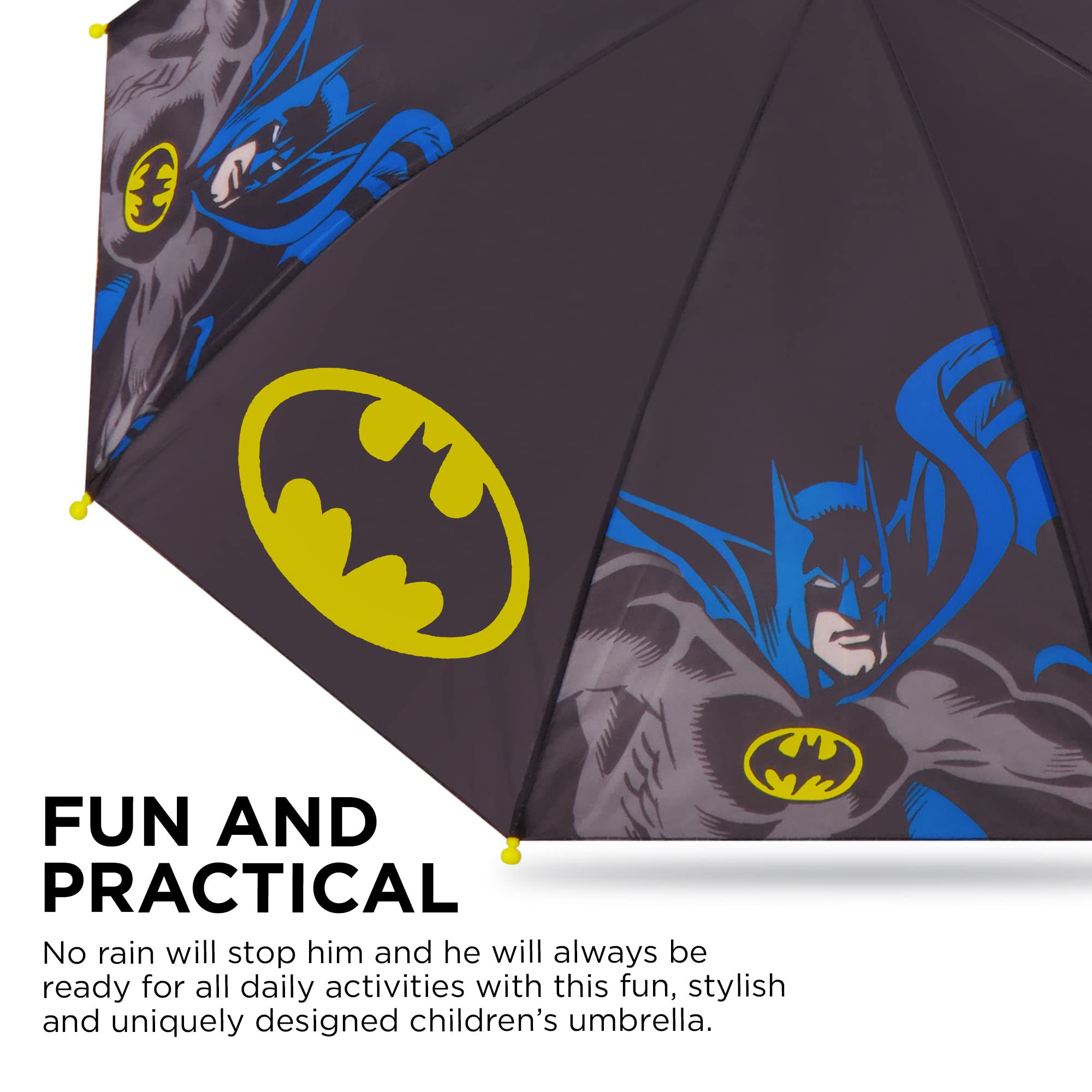 DC Comics Boys Umbrella And Poncho Raincoat Set, Batman Boys Rain Wear For Toddler Ages 2-4 Or Kids Ages 4-7