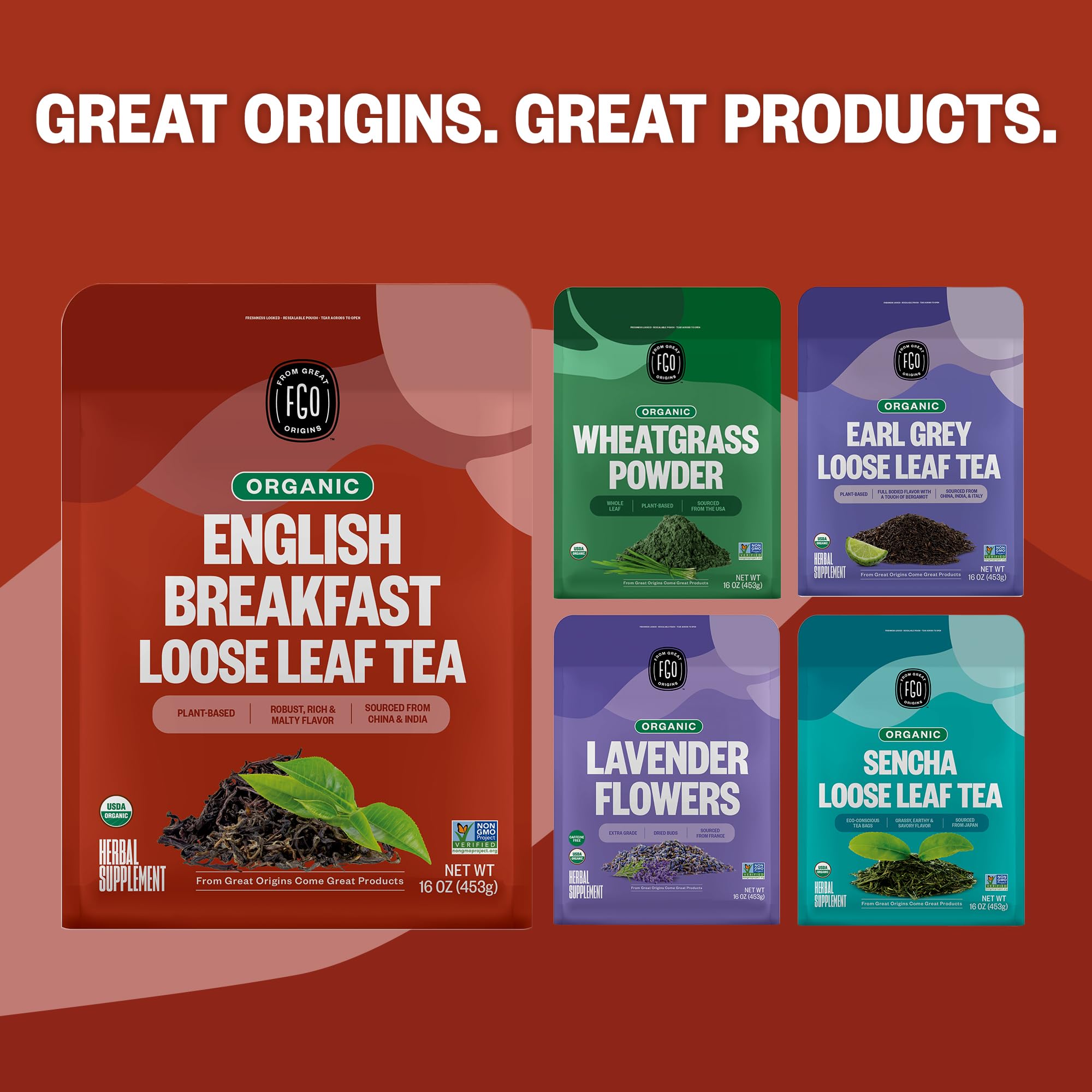 FGO Organic English Breakfast Black Tea, Loose Leaf, 16 Ounce Bulk Resealable Bag, Packaging May Vary (Pack of 1)