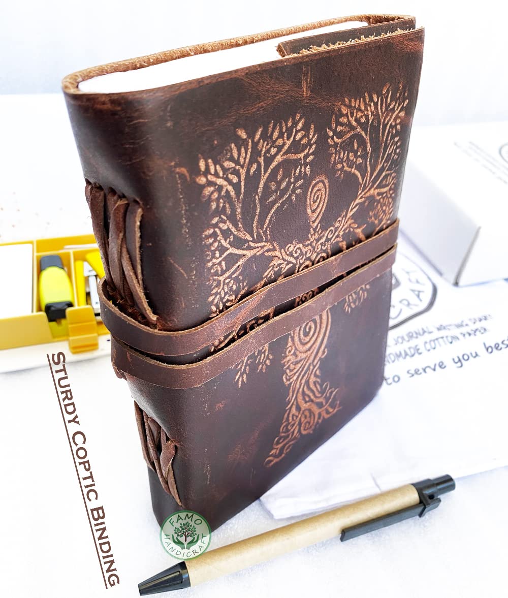 Handmade Leather Journal Tree of Life Mother Earth Embossed Leather Bound Writing Notebook Diary, Best Gift for Travel Diary, Writing Notebook Sketchbook Office Handbook 5 x 7 inches for Men & Women
