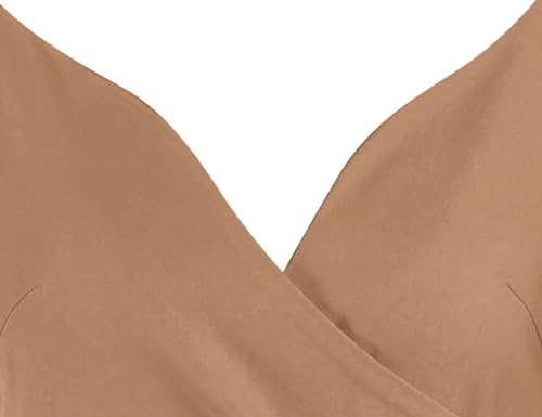 MUXXN Ladies Retro Cut Out Neck Elbow Sleeves Graduation Party Pencil Dress (Camel L)