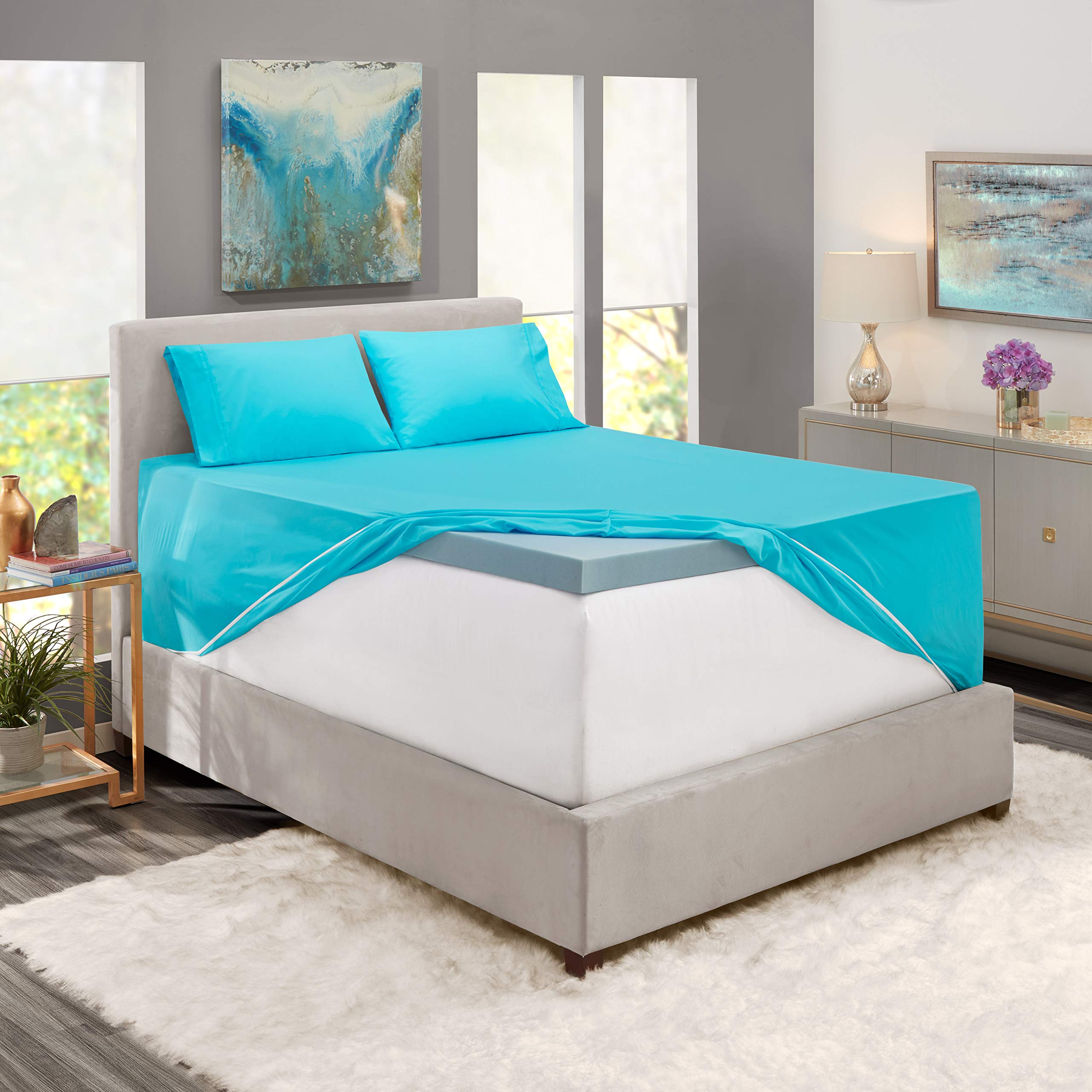 Hearth & Harbor Extra Deep Pocket Queen Sheets Sets - Fits Mattress 18-24 Inches - 6 Piece Queen Size Sheets - Beach Blue Sheets