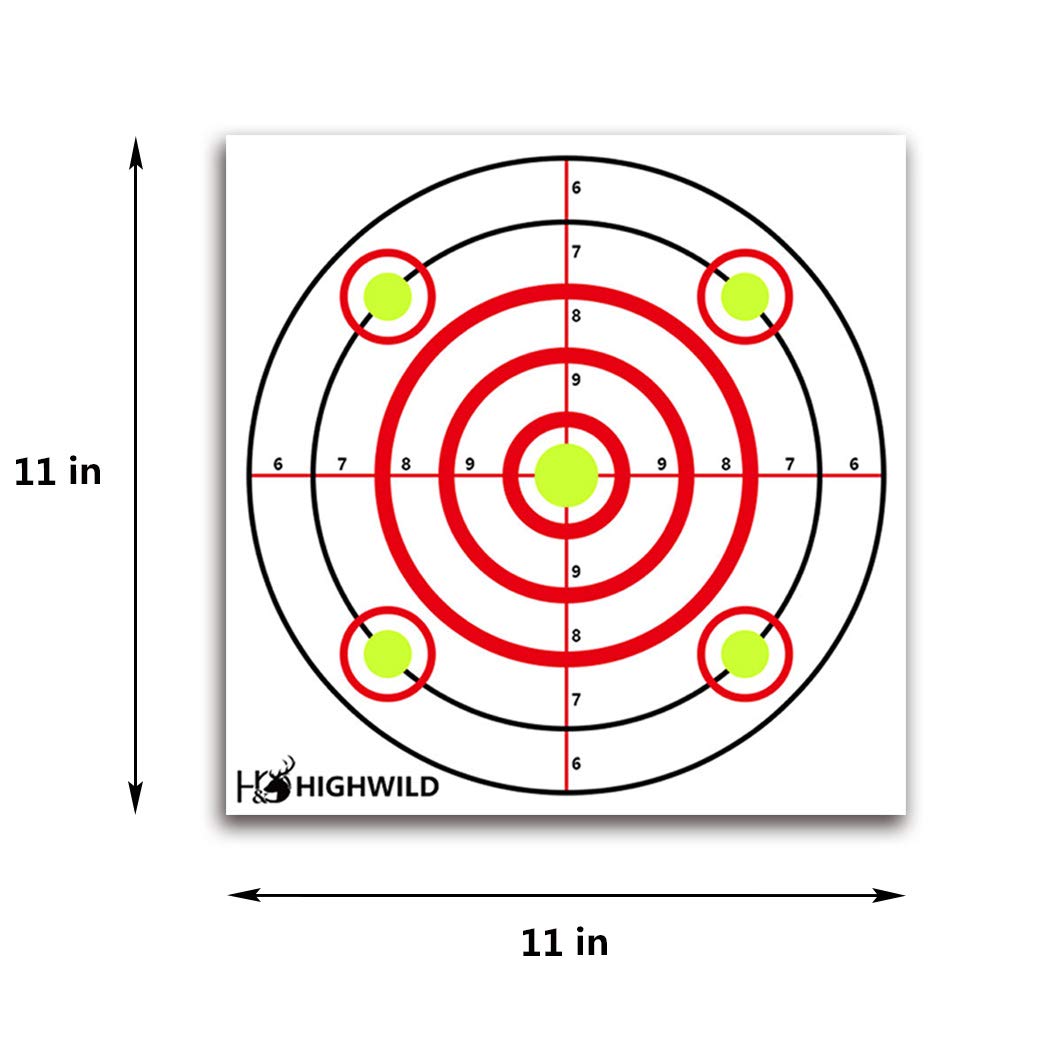 Highwild Paper Targets - Bullseye Shooting Targets Sheet Paper - for Air Rifle/Airsoft Pistol Practice Bullet Traps - 11"x 11", 50 Pack