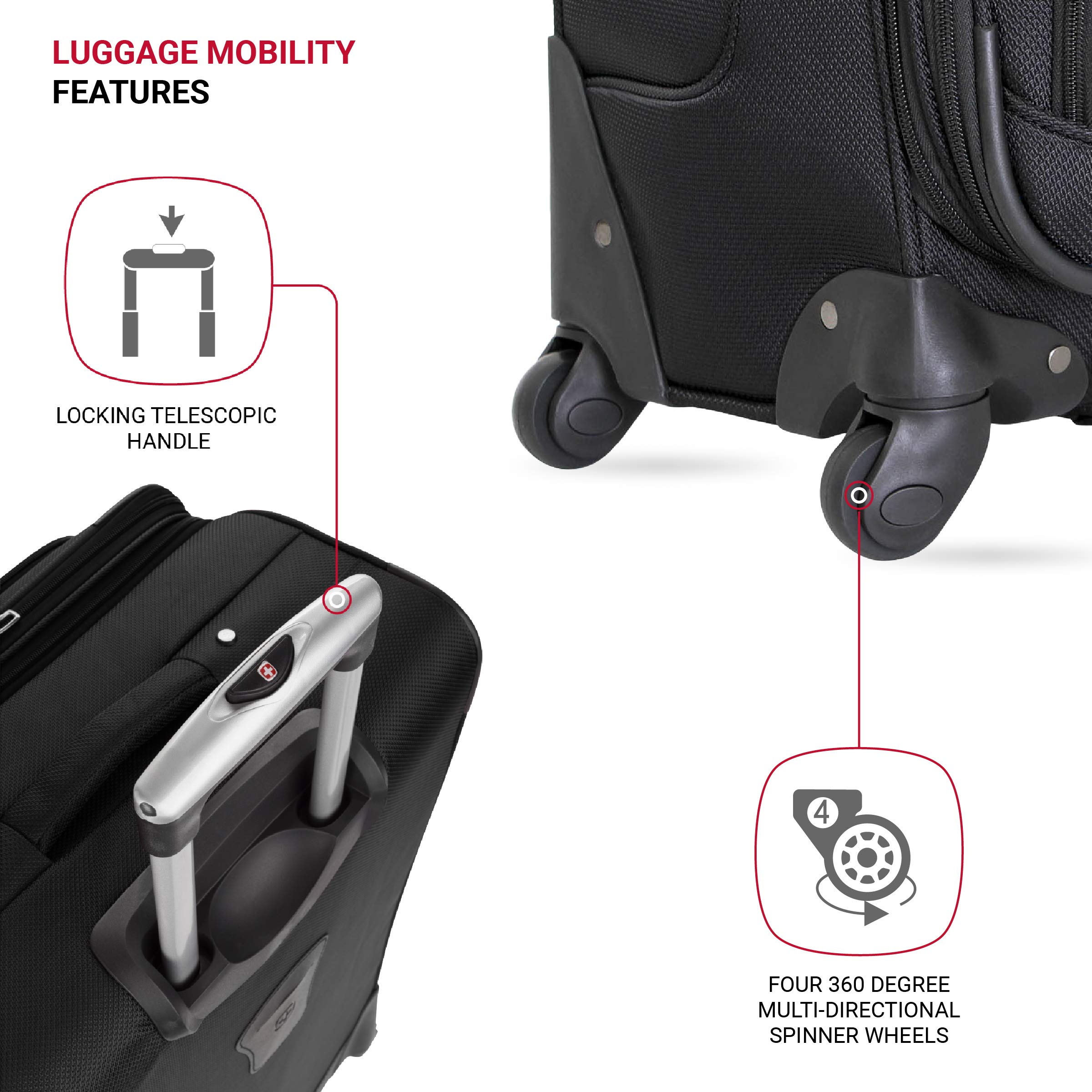 SwissGear Sion Softside Luggage with Spinner Wheels, Black, 3 Piece Set (21/25/29)