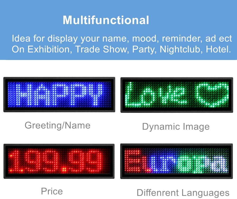 LED Name Tag, OUHL Upgraded Rechargeable LED Badge Scrolling Mini LED Display Cellphone Programmable Business Badges with Magnet/Pin (Red)