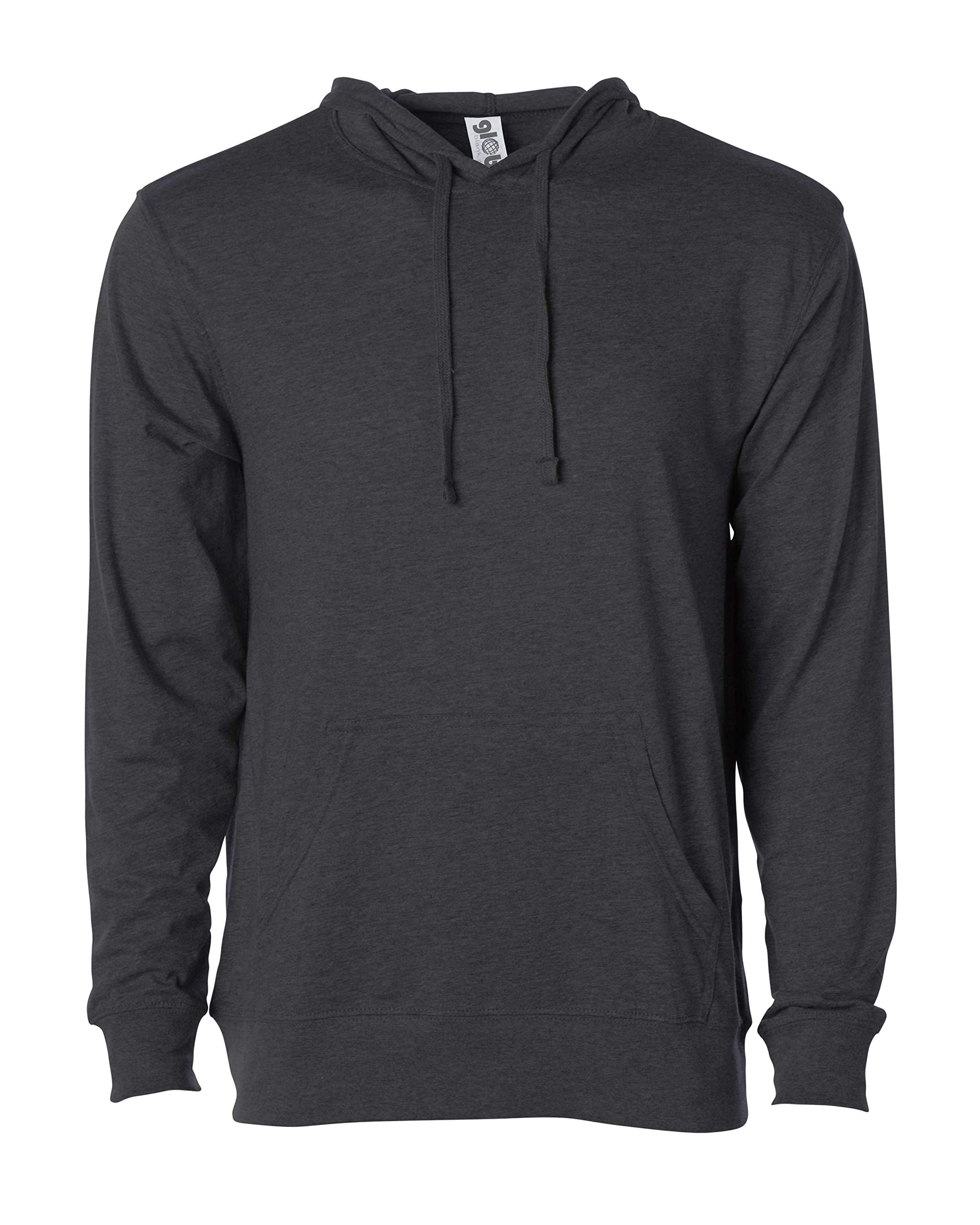 Global Blank Men's Hooded Shirt Long Sleeve T-Shirt with Hood Lightweight Hoodie for Men, Dark Grey, Large
