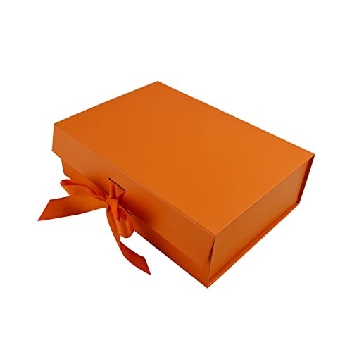 Longue Corn Gift Box with Ribbon and Magnetic Closure10.2x7.5x3.1 inches for Wedding,Packaging,Present,Birthday(1-Pack) (Orange)