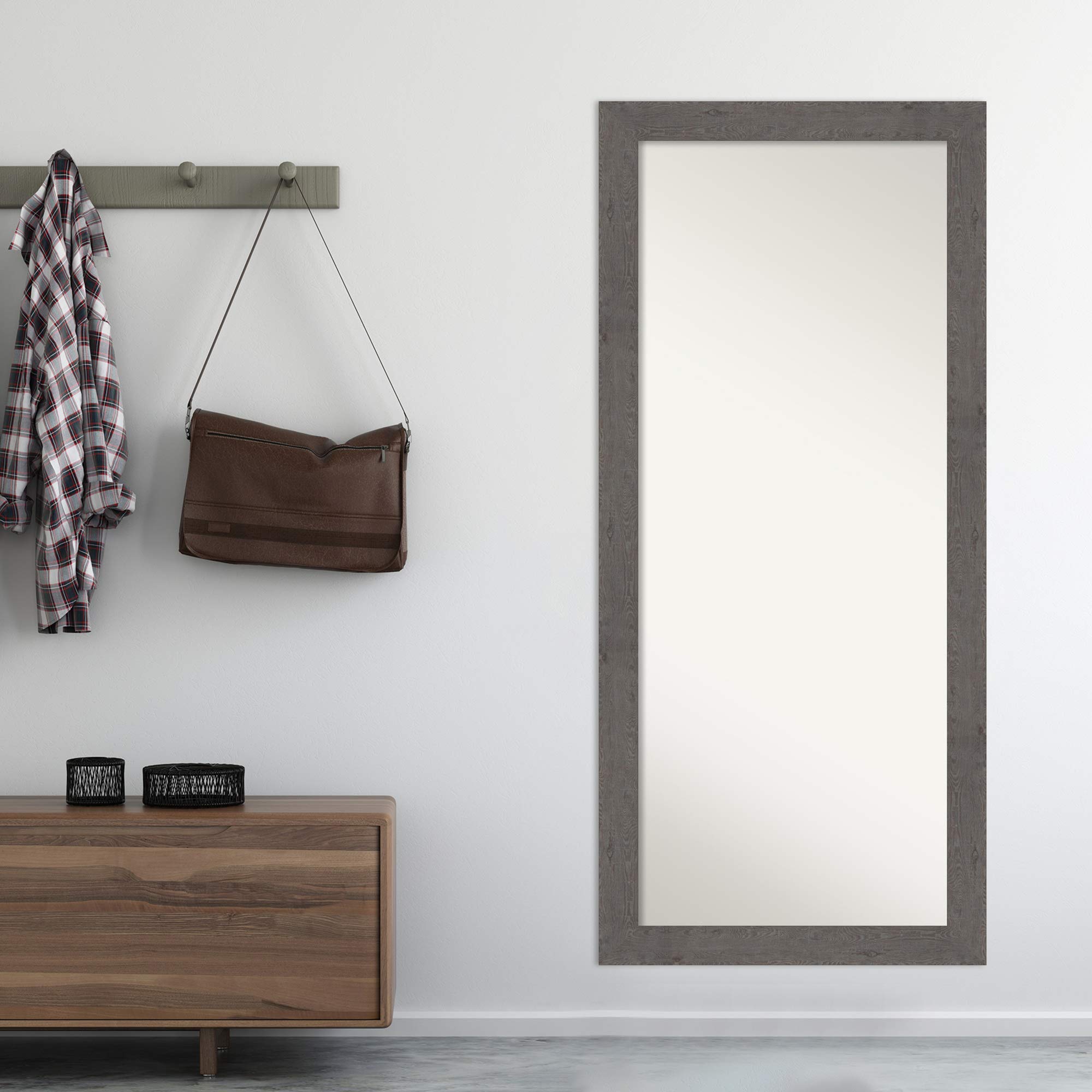 Amanti Art Grey Full Length Mirror, 66x30 Rustic Plank Grey Tall Free Standing Body Wall Mirror Full Length for Dressing, Rustic Farmhouse Frame, Lean on Floor or Hang, Wall Decor from WI, USA