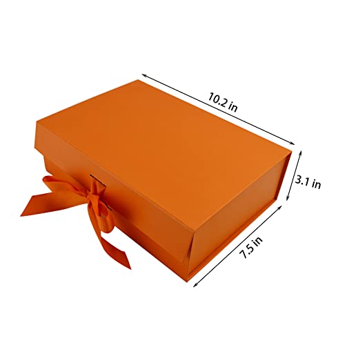Longue Corn Gift Box with Ribbon and Magnetic Closure10.2x7.5x3.1 inches for Wedding,Packaging,Present,Birthday(1-Pack) (Orange)