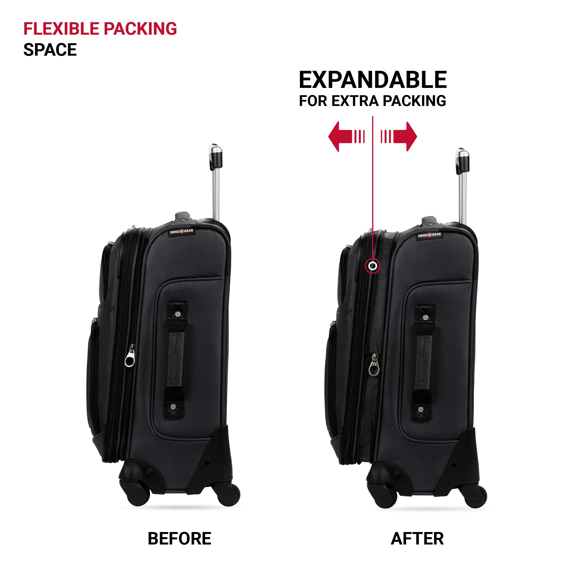 SwissGear Sion Softside Luggage with Spinner Wheels, Black, 3 Piece Set (21/25/29)