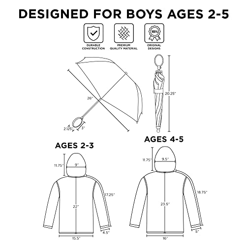 Disney Boys Umbrella and Poncho Raincoat Set, Mickey Mouse Kids Rain Wear For Kids Ages 4-5