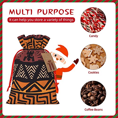 African Mud Cloth Tribalchristmas Drawstring Gift Bag, Linen Drawstring Gift Bag, Reusable Drawstring Gift Bag, Used For Christmas, Birthday, Wedding Supplies