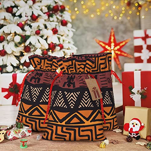 African Mud Cloth Tribalchristmas Drawstring Gift Bag, Linen Drawstring Gift Bag, Reusable Drawstring Gift Bag, Used For Christmas, Birthday, Wedding Supplies