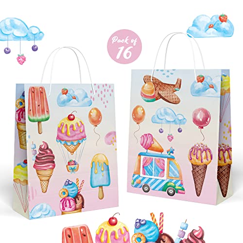 Ice Cream Bags Pack of 16 β Ice Cream Party Favors Bags with Handles β Sturdy Ice Cream Goodie Bags for Treats & Gifts β Stylish Ice Cream Candy Bags, Ideal for Ice Cream Theme Party Decorations