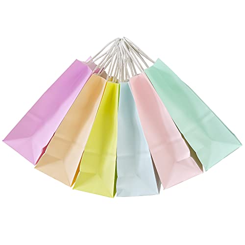AZOWA Gift Bags Small Kraft Paper Bags with Handles (6.3 x 3.1 x 8.6 in, Pastel Pink, 12 CT)