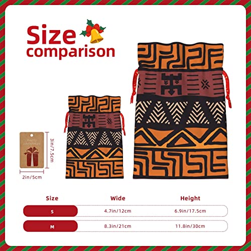 African Mud Cloth Tribalchristmas Drawstring Gift Bag, Linen Drawstring Gift Bag, Reusable Drawstring Gift Bag, Used For Christmas, Birthday, Wedding Supplies