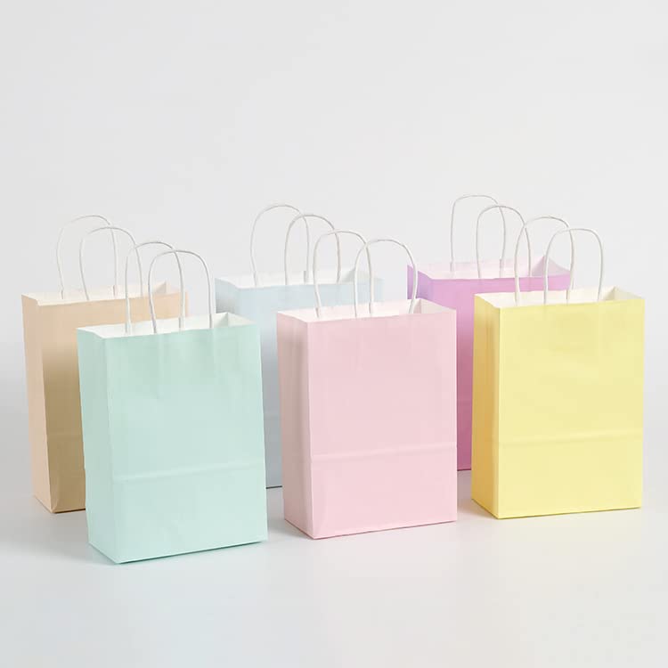 AZOWA Gift Bags Small Kraft Paper Bags with Handles (6.3 x 3.1 x 8.6 in, Pastel Pink, 12 CT)