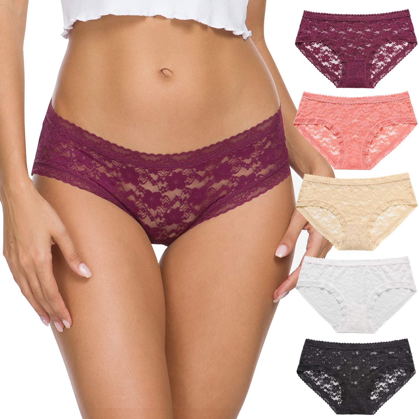 Wealurre Womens Underwear Lace Sexy Panties Bikini Panty for Women Seamless Hipster pack(827M,B/W/A/Wi/Pum)
