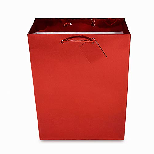 Large Red Gift Bags - 12 Pack Metallic Red Foil Gift Bags with Handles, Designer Paper Gift Wrap Euro Totes for Birthdays, Christmas, Valentines, Bachelorette, Holidays, Presents, Bulk โ 10x5x13