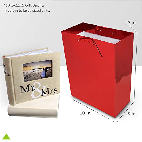 Large Red Gift Bags - 12 Pack Metallic Red Foil Gift Bags with Handles, Designer Paper Gift Wrap Euro Totes for Birthdays, Christmas, Valentines, Bachelorette, Holidays, Presents, Bulk โ 10x5x13
