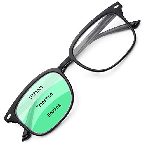 Gaoye Progressive Multifocal Reading Glasses Blue Light Blocking for Women Men,No Line Multifocus Readers with Spring Hinge (Light Black, 250)