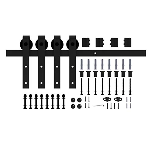 YIGOLD 10ft Double Barn Door Hardware Kit, for 30" Wide Doors Panel Antique Style, Sliding Smoothly Quietly, Factory Outlet Upgraded Version Quality Carbon Steel (4 J Shape Hanger)
