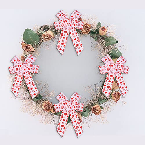 Hying 2 PCS Valentine's Day Bows for Wreath, Valentines Wreath Bows Red Heart Bows Holiday White Burlap Gift Bow for Front Door Valentines Decorations Birthday Wedding Party Supplies