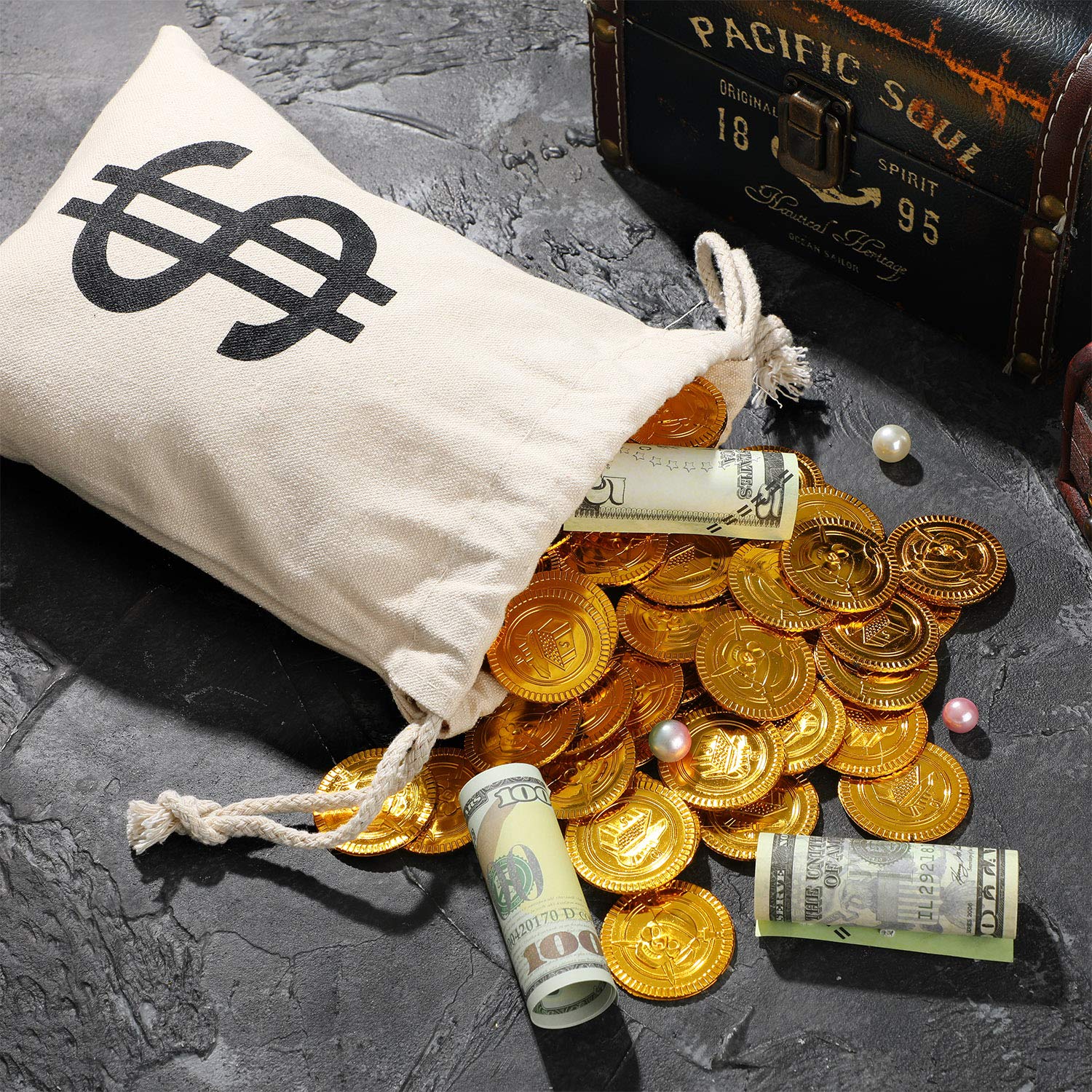 Robber Costume Set, Include 11.8x15.7inch Dollar Sign Money Bag, Black Gloves, Eye Mask for Halloween Party Pirate Thief Cosplay Costume